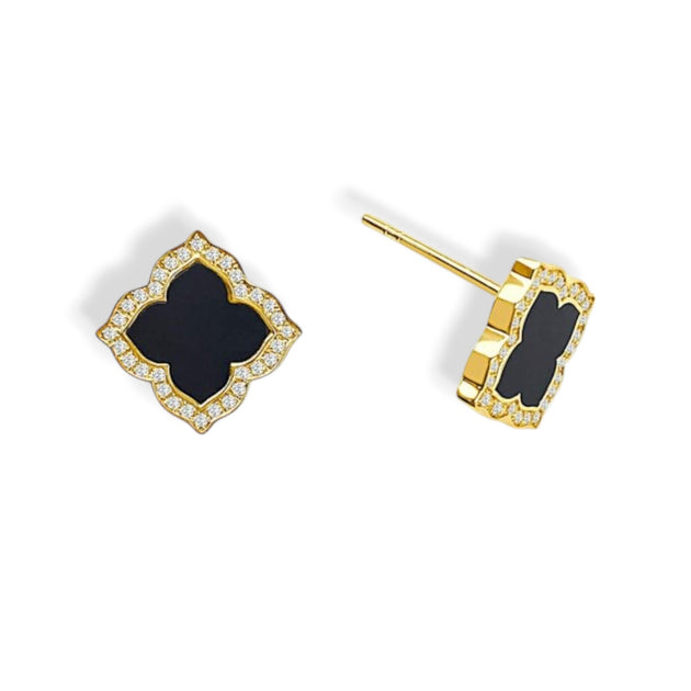 14K Yellow Black Onyx and Natural Diamond Stud Earrings | Christopher's Fine Jewelry