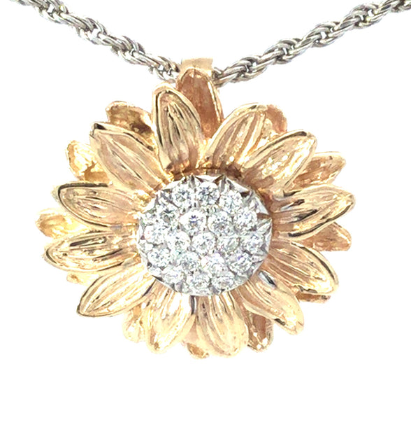 14K Yellow Natural Diamond Sunflower Pendant | Christopher's Fine Jewelry